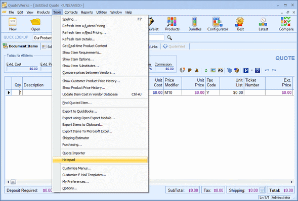 Quotewerks Help Chapter 6 Customizing Quotewerks Customizing The Tools Menu Using Menuoptsadd