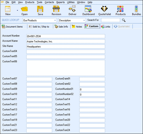 Quotewerks Help Chapter 6 Customizing Quotewerks Customizing Fields On The Custom Tab Tab